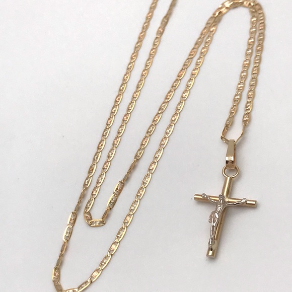 Jewelry | 1kt Tricolored Gold Chain Wcrucifixcross 20 | Poshmark
